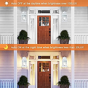 Dusk to Dawn White Outdoor Porch Lights with 2 GFCI Outlets, Waterproof Wall Lights Mount for House, Aluminum Anti-Rust Exterior Light Fixture, Wall Sconce, Wall Lamp, Wall Lantern for Balcony, Garage