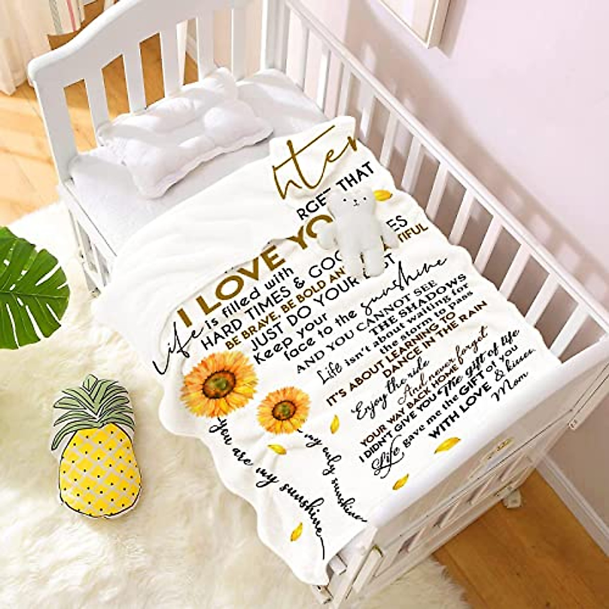 321DESIGN Sunflower Love Letter to My Daughter Fleece Flannel Throw Blanket Sherpa Microfiber Lightweight Plush for Couch Bed Sofa Car Kids Adults Pets All Seasons Multi-Size 50x40IN for Kids