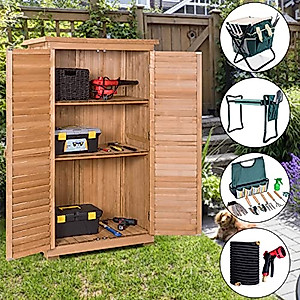 GRAFFY Outdoor Wooden Storage Shed, Garden Tools Cabinet with Shutter Design, Wooden Storage Cabinet with Tilted Asphalt Roof, for Garden, Yard, Patio