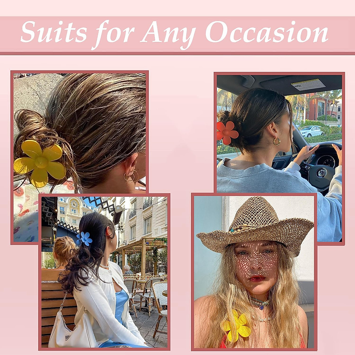 Flower Hair Clips for Women - 9 PCS Matte Claw Clips With Strong Hold for Thick and Thin Hair - Non Slip, 9 Styles