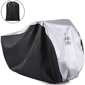 Viaky Outdoor Waterproof Bicycle Cover for 2 Bikes, Anti Dust Rain Sun UV Protection Wind Proof Heavy Duty Mountain Bike Road Cycle Cover with Storage Bag (Silvery & Black)