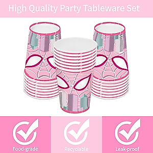 AURORAPARTY 120pcs Super Girl Hero Birthday Party Supplies Spider Pink Ghost Gwen Birthday Plates Napkins Cups Paper Disposable Banner Tablecloth Birthday Tableware Decorations Severs 24 Guests