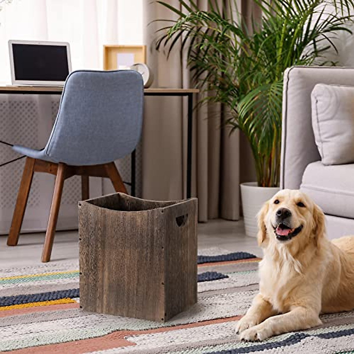 Wood Trash Can Rustic Farmhouse Style Wastebasket 5.28 Gallon Trash Can Medium Garbage Bin with Handle for Bathroom Kitchen Living Room Bedroom Office Trash Can