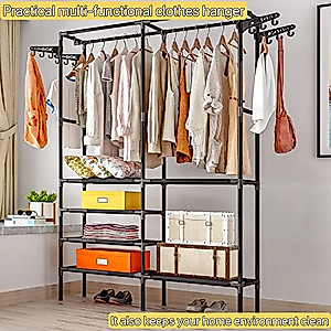 TUOKING Garment Rack, Metal Clothing Racks for Hanging Clothes, Heavy Duty Wire Bedroom Clothing Rack, Freestanding Portable Wardrobe Closet Rack with 4 Hanging Rods, 70" H*34L*17.5W, Black