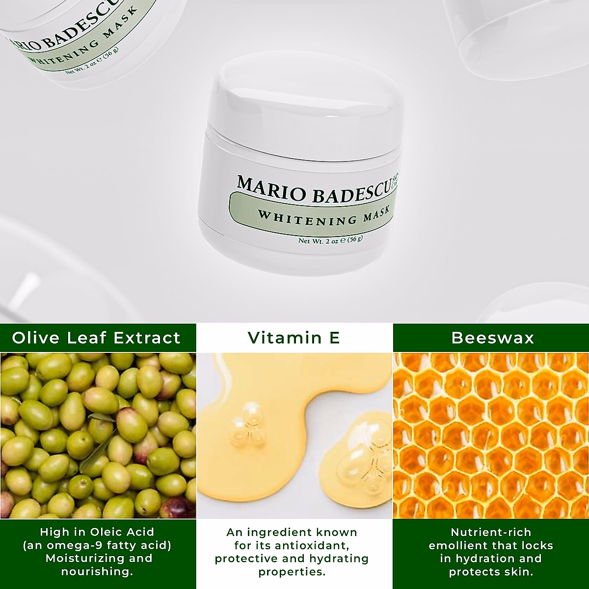 Mario Badescu Kojic Acid Whitening Mask - Illuminating Face Mask for Brightening, Hydration & Discoloration - With Grapeseed Oil, Beeswax & Vitamin E for Smoother, Radiant Skin, 2 Oz