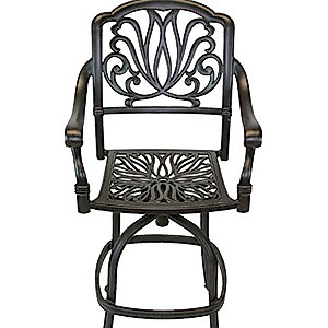 theWorldofpatio Elizabeth Cast Aluminum Powder Coated 4 Swivel Bar Stools 30" with Walnut Seat Cushions- Antique Bronze