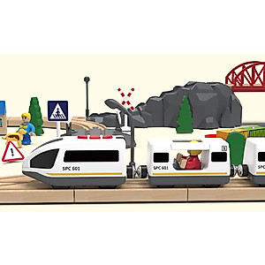 Wooden Train Set Accessories Battery Operated Locomotive Train, Remote Control Train Vehicles for Wood Tracks, Powerful Engine Train Cars Fits All Major Brands of Railway System (Battery Not Included)