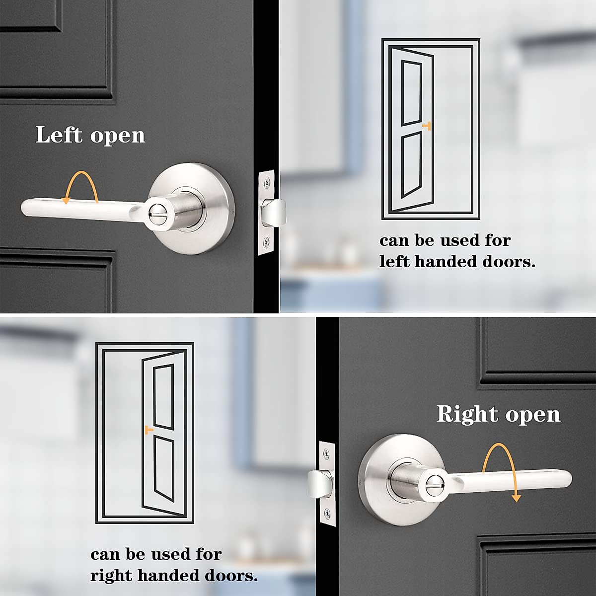 Probrico Bed/Bath Room Door Lever Modern Flat Handles in Satin Nickel, Privacy Door Lever Locks, Contractor Pack(10Pack)