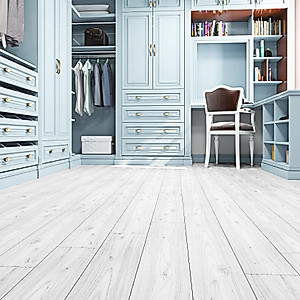 FunStick 6"x36" Peel and Stick Flooring Planks White Wood Vinyl Flooring Peel and Stick Floor Tile White Grey Wood Vinyl Plank Flooring Waterproof Sticky Tiles for Floor Bedroom Bathroom Kitchen 5 Pcs