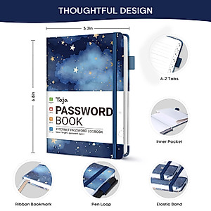 Taja Password Keeper Book with Alphabetical Tabs，Small Password Books for Seniors, Password Notebook for Internet Website Address Log in Detail, Password Logbook to Help You Stay Organized - Star