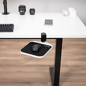 VIVO Clamp-on Mouse Pad Holder Platform, Adjustable Under Desk 360° Rotating Tray Rest Extension Attachment, up to 2 inch Desktops, White, MOUNT-MS01AW