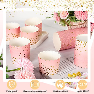 100 Pcs Pink Cupcake Liners 4.5 oz Gold Polka Dot Paper Baking Cups for Muffins Desserts Bake, Easter, Baby Showers, Wedding and Birthday Party