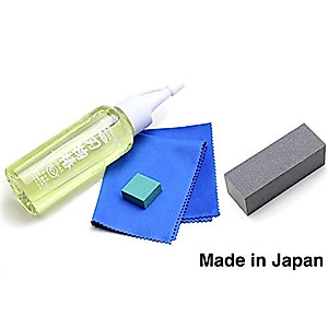 Yoshihiro 100% Pure Tsubaki Japanese Knife Maintenance Oil 3.4 oz & Large Sabitori Rust Erasers Set - Made in Japan