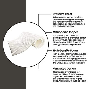 Treaton 1-inch Soft Foam Toppers with Convoluted Egg Shell Design | Extends Mattress Topper Life, Provides Proper Back Support and Relieves Pain, Improves Better Posture, Twin, White