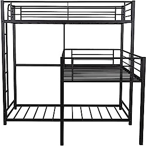 STP-Y Metal Bunk Bed with Desk, Twin Over Twin Over Full Bunk Beds, L-Shaped Metal Triple Twin Over Full Bunk Bed Teens Adult, Black with Desk (Color : Black)