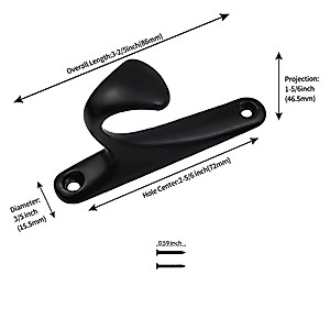 DECMATE 5 Packs Heavy Duty Wall Mounted Coat Hooks with 10 Screws Hardware Contemporary Metal Single Hooks Flat Black for Hanging Coat, Scarf, Bag, Towel, Cap, Cup, Hat …