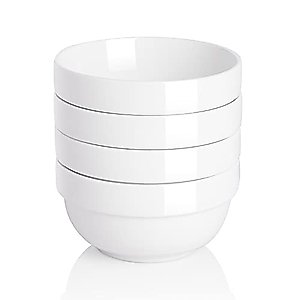 Sweejar Porcelain Desssert Bowls, 12 Ounce Rice Bowls, Portion Control Ceral Bowls, Small Bowls for Ice Cream, Fruits, Salad, Side Dish, Set of 4 (Off-White)
