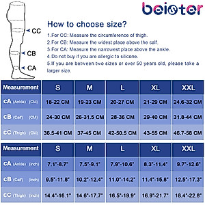 Beister Thigh High Footless Compression Sleeves with Silicone Band for Women & Men, Firm 20-30 mmHg Graduated Support