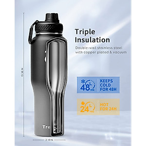 Trebo Water Bottle 32oz&64oz with Paracord Handle, Half Gallon Food-grade Double Wall Vacuum Stainless Steel Insulated Jug with Straw Spout Handle Lids, Leakproof Keep Cold & Hot Ombre: Dark Gray