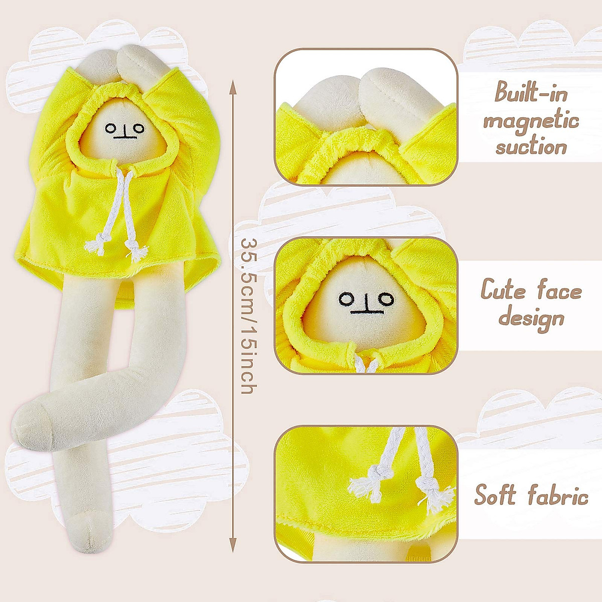 Skylety Banana Doll Man Plush Banana Toy Man with Magnet Changeable Plush Pillow Toy Man Doll Decompression Toy Stuffed Doll Toy Present for Boys Girls Birthday Party Festivals (16 Inch)