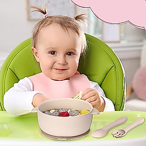 Tanlade 6 Pack Baby Silicone Suction Bowls with Lid Spoon Fork BPA Free Baby Led Weaning Food Bowl Toddler Food Storage Bowl Dishwasher Microwave Safe Feeding Set