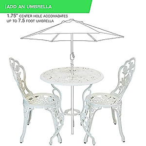 Patio Premier 217004 3pc Outdoor Rose Garden Bistro Set, Cast Iron and Aluminum Frame, White