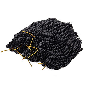 Spring Twist Hair - 8 Inch 6 Packs Spring Twists Crochet Hair for Women Black Synthetic Braiding Hair Low Temperature Fluffy Bomb Twist Hair Extensions, 1B