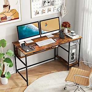 Tangkula 55 Inch Computer Desk with 4 Power Outlets & 2 USB Ports, Home Office Desk with Built in Charging Station with Switch, Computer Workstation Writing Study Desk with Storage Shelf & CPU Stand