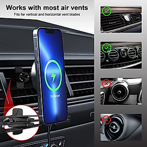 COSDIG Magnetic Wireless Car Charger Mount,15W QC 3.0 Fast Charging Compatible with Magsafe Mount,Stick on Dashboard Air Vent Phone Holder for iPhone 14/13/12 Series & MagSafe Case, BLACK-B, (MC01-B)