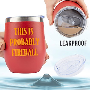 JENVIO Fireball Whiskey Gifts | This is Probably Fireball | Cinnamon Red Coffee/Liquor Stainless Steel Tumbler Mug with Lid and 2 Straws for Men or Women Wine Glass Valentine's Day (12 Ounce)