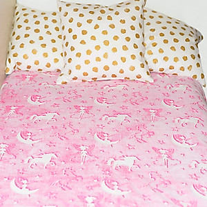 Unicorn Blanket Glow in The Dark Luminous Fairy Blanket for Kids - Soft Plush Pink Fantasy Star Blanket Throw - Large 60in x 50in Glowing Magical Blankets Gift for Girls (Pink Unicorn and Fairy)