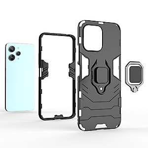 Kukoufey Compatible with Xiaomi Redmi 12 4G 23053RN02A and Note 12R 5G 23076RA4BC Case Cover, Bracket Shell Black