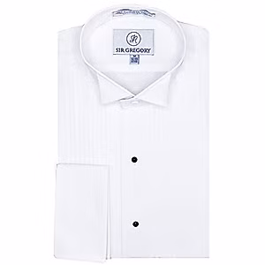 Sir Gregory Men's Fitted Tuxedo Shirt with Wing Collar French Cuffs and 1/4 Inch Pleat White Size S, 14-14.5 Neck 32/33 Sleeve