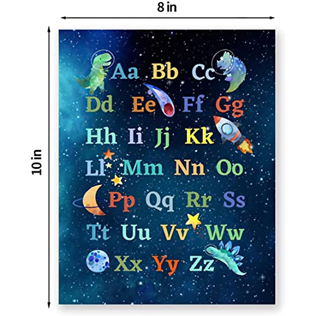 Dinosaur Outer Space Education Number Alphabet Posters Wall Art Prints,Planet Rocket UFO Painting for Nursery Kids Bedroom Classroom Decor Baby Kids Room Decorations,Set of 6(8''x10''inches, Unframed).