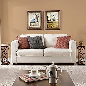 Yaheetech C Shaped End Table Set of 2 Sofa Side Tables for Living Room, Couch Tables Small Coffee Tray Snack Tables Slide Under Sofa with Elegant Leaf Design, Bronze Metal Frame and Wooden Tabletop