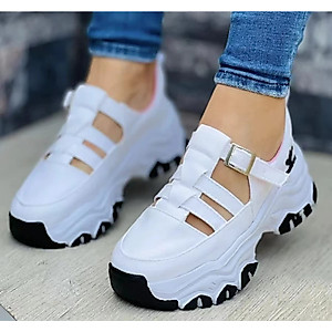 Platform Fashion Sneakers for Women,Woman Platform Sneakers Round Toe Suede Buckle Made for Daily Casual,White,36