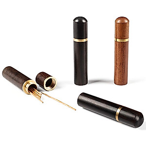 Goeielewe 4 Pcs Portable Wooden Toothpick Holder, Pocket Tooth Pick Dispenser Bucket Needle Case, Wood Toothpick Holder Mini Toothpick Box Storage (Random Color)