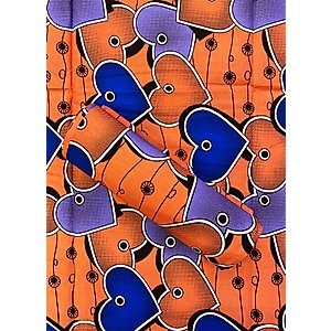 Exclusive Ankara Design- Heart Design- Blue, White, Orange, Black -African Wax Print Fabrics- Sell for 6 Yards- 100% Cotton - for Dresses