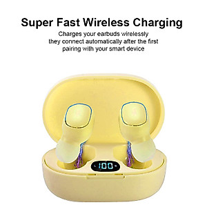 Acuvar Fully Wireless Bluetooth 5.0 Rechargeable iPX4 Water & Sweat Proof Earbud Headphones w Microphone, Touch Controls, Smart LCD Charging Case, 3D Stereo Bass and Noise Cancelling (Yellow)