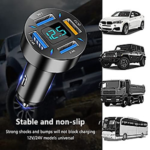 4-in-1 Car Charger 66W Super Fast Charging with USB 2.4A&QC 3.0(Voltmeter&LED Lights) Universal Quick Charge for 12-24V Car Cigarette Lighter Plug,Compatible with iPhone 14 13 12,S22 S21 S20(BK350)