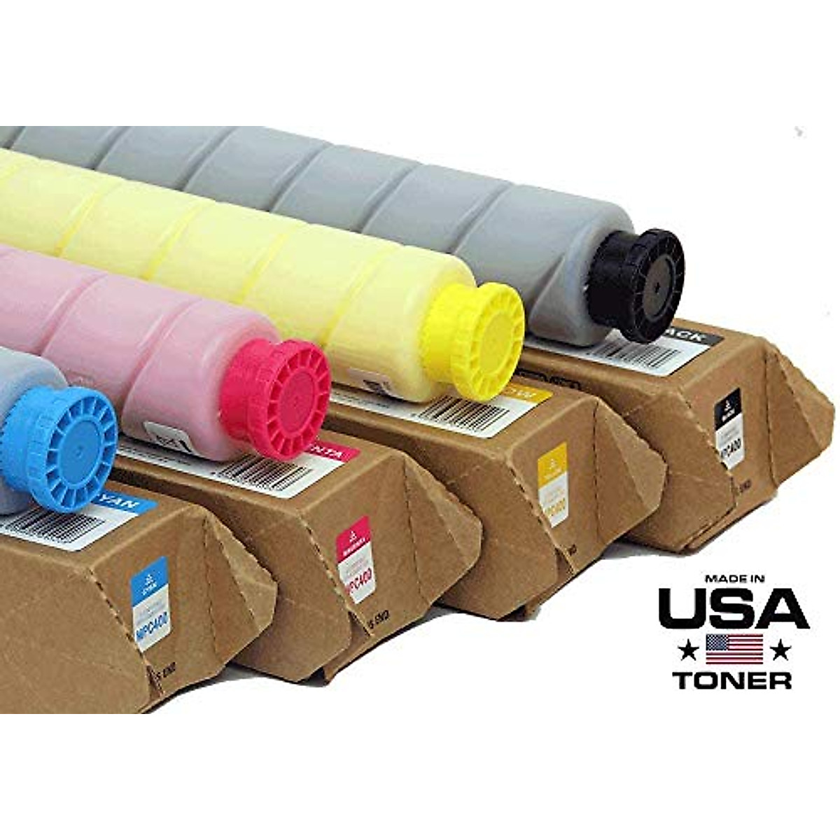 MADE IN USA TONER Compatible Replacement for Ricoh Aficio Savin MP C300, C400, MP C401 (Black, Cyan, Yellow, Magenta, 4 Pack)