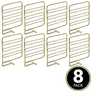 mDesign Versatile Metal Wire Closet Shelf Divider and Separator for Storage and Organization in Bedroom, Bathroom, Kitchen and Office Shelves - Easy Install - 8 Pack - Soft Brass