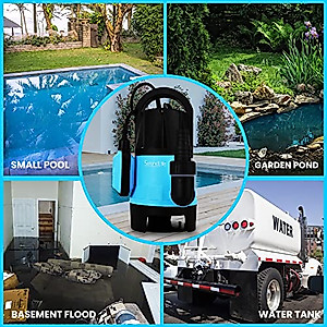 SereneLifeHome 400W Submersible Sump Pump Clean Dirty Water Powerful Utility Pump Auto Float Switch,16 ft. Cord, Basement, Yard, Swimming Pool, Pond, Flooded Area, Garden or Flat Hose