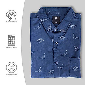 Visive Men's Summers, Short Sleeve Button Down Shirts, Regular Fit Soft & Breathable Mens Shirts Navy Dino L