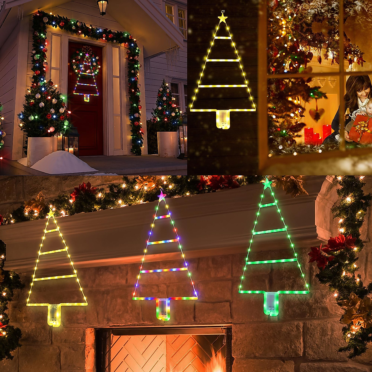 LYHOPE Christmas Decorations Lights, LED Christmas Ladder Light 2ft, 8 Modes & Timer Battery Christmas Lights, Xmas LED Ladder Tree Light for Window Wall Home Garden Outdoor Indoor Decor (Multicolor)