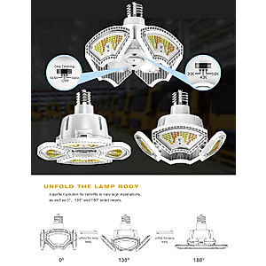 RDJ Bouns 211B 150W EX39 Base LED Garage Light Motion Sensor, White Garage Light 3000K,4000K,5000K, 4-Panel Foldable Screw-in Style, High Bay LED Shop Light, Garage Ceiling Light