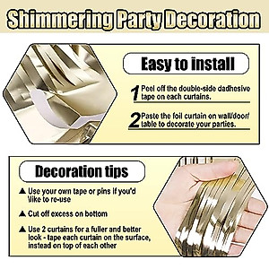 3 Pack Light Gold Foil Fringe Curtain Backdrop, 3.28Ft x 8.2Ft Metallic Tinsel Foil Fringe Streamer Curtains for Photo Booth, Halloween, Christmas, Birthday, Wedding Party Decorations