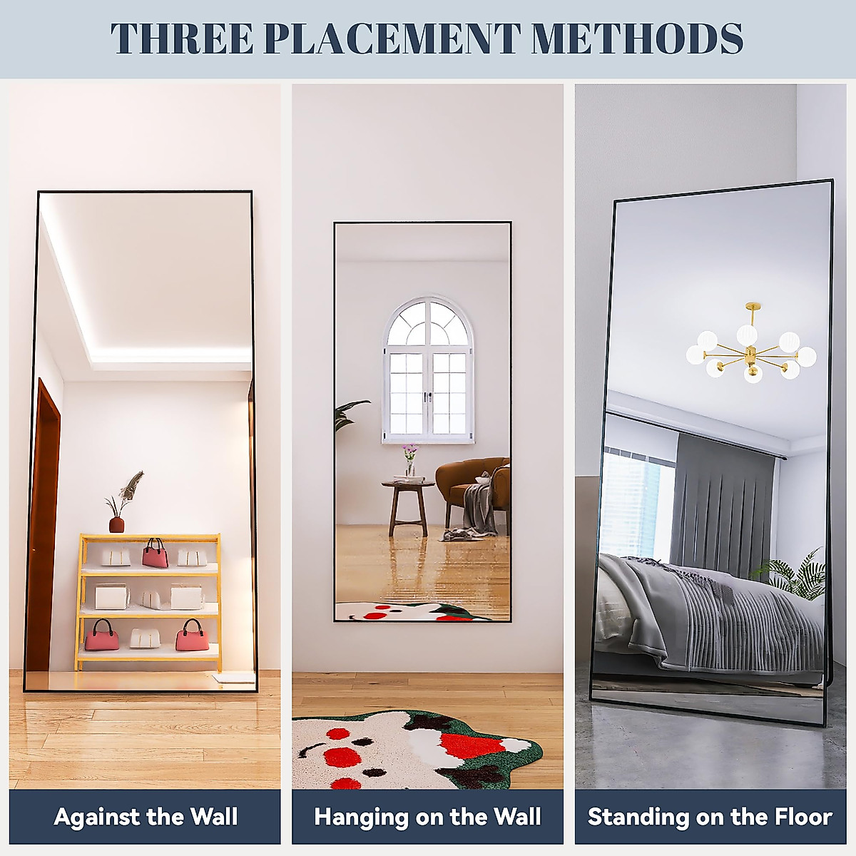 LFT HUIMEI2Y Full Length Mirror, 63"x18" Black Full Body Tempered Mirror with Aluminum Frame, Standing Hanging and Against The Wall, for Bedroom, Living Room, Dressing