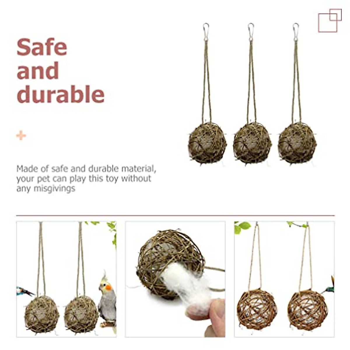 HANABASS 3pcs Bird Chewing Toys Foraging Shredder Toy Parrot Cage Foraging Hanging Toy Bird Grinding Toys for Cockatiel Parrot Small Birds Animal