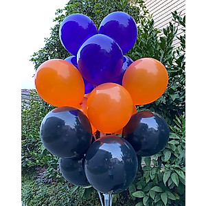 JODIDI 100 Pcs 12-Inch Latex Balloons in Black, Orange, and Purple - Perfect for Halloween, Graduation, Birthday, Baby Shower, and Party Decorations